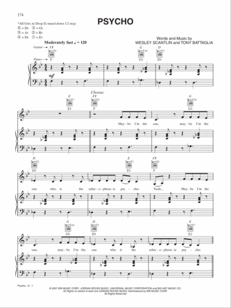 Psycho - Piano, Vocal, Guitar - Digital Sheet Music | Sheet Music Plus
