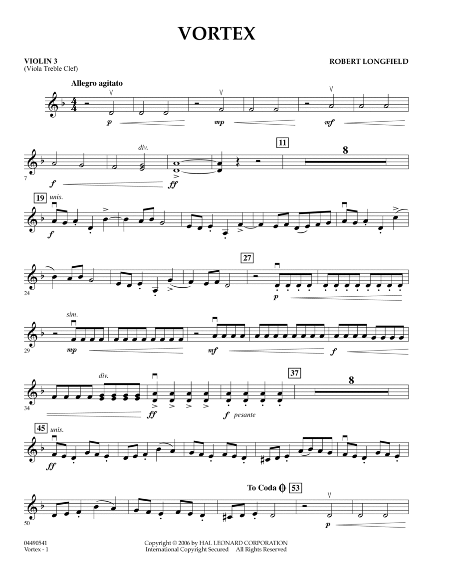 Vortex - Violin 3 (Viola Treble Clef) by Robert Longfield - Viola ...