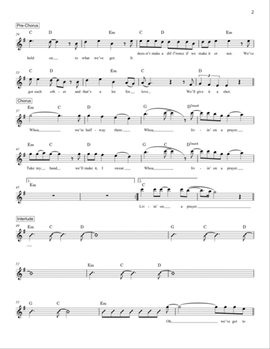 Livin On A Prayer By Bon Jovi Piano Digital Sheet Music Sheet