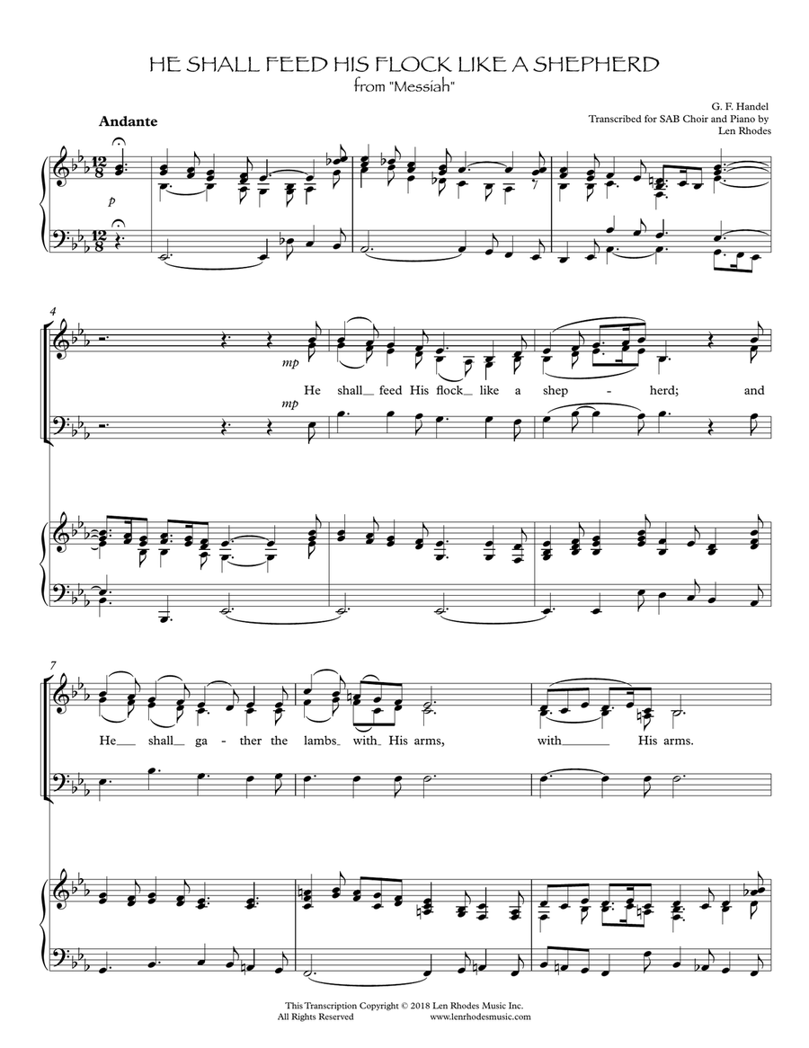 Handel - "He Shall Feed His Flock" (from 'Messiah') for SAB Choir and ...