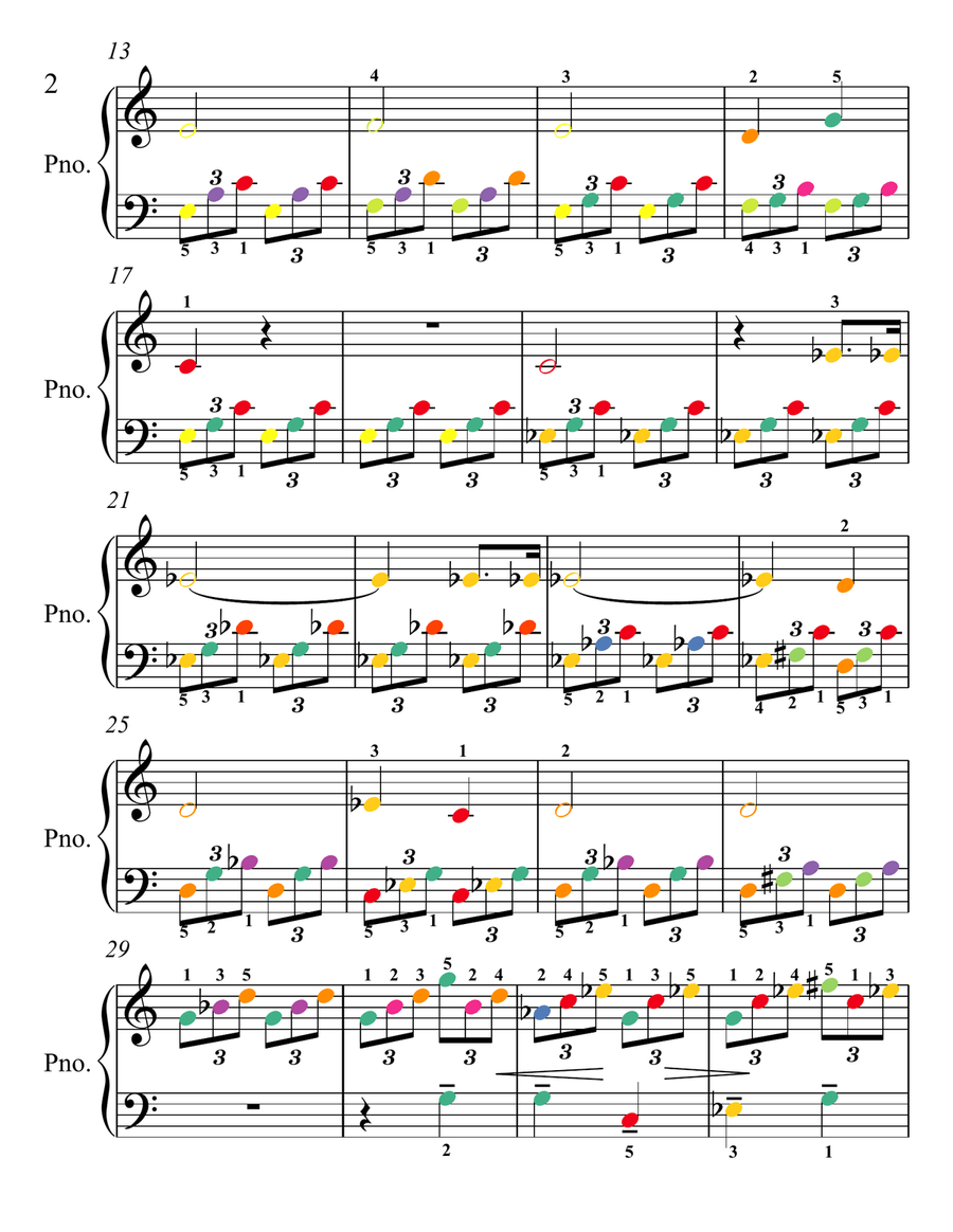 Moonlight Sonata First Movement Easy Piano Sheet Music With Colored