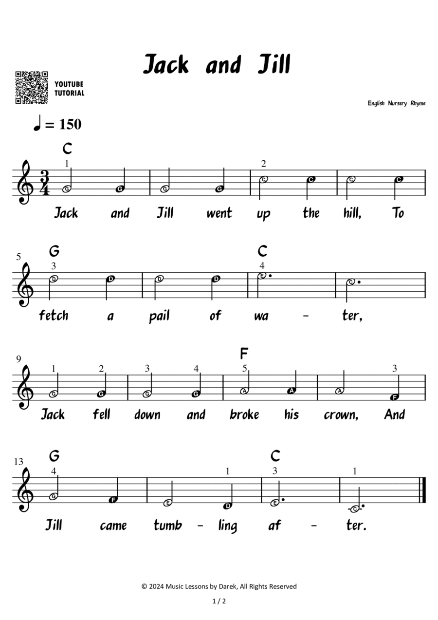 Jack and Jill – English Nursery Rhyme [VERY EASY] - Easy Piano ...