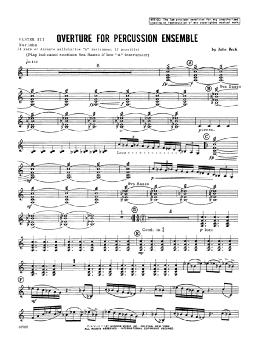 Overture For Percussion Ensemble - Percussion 3 by Beck - Percussion ...