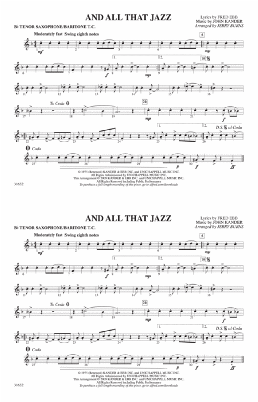 And All That Jazz (from Chicago): Bb Tenor Saxophone/Bartione Treble ...