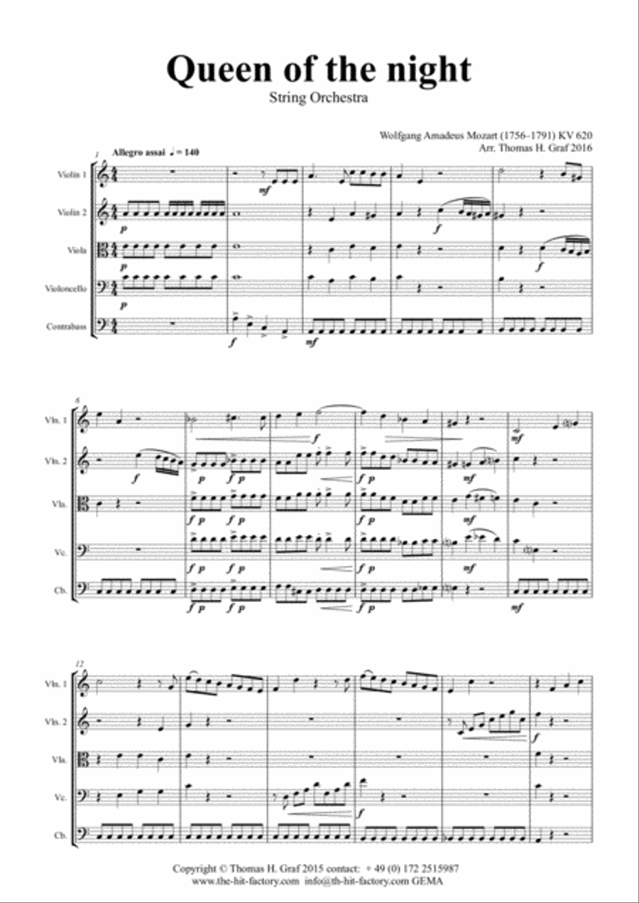 The Magic Flute Mozart Queen Of The Night String Orchestra By