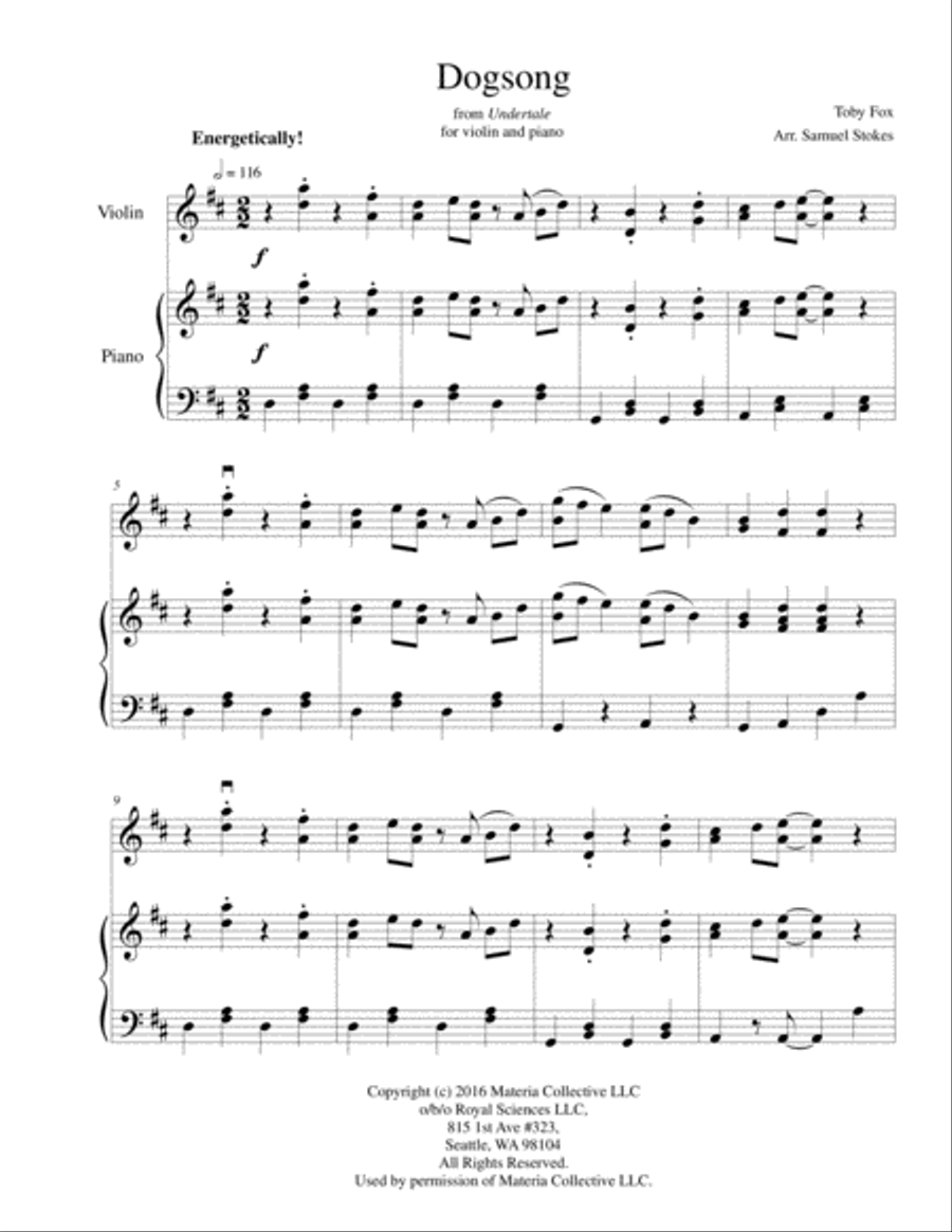 Dogsong (from Undertale) - for violin with piano accompaniment by ...