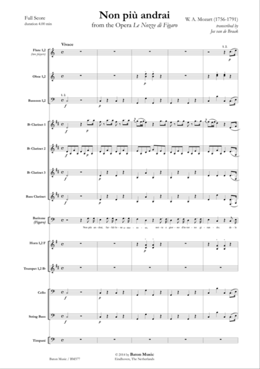 Non più andrai by Wolfgang Amadeus Mozart - Concert Band - Sheet Music ...