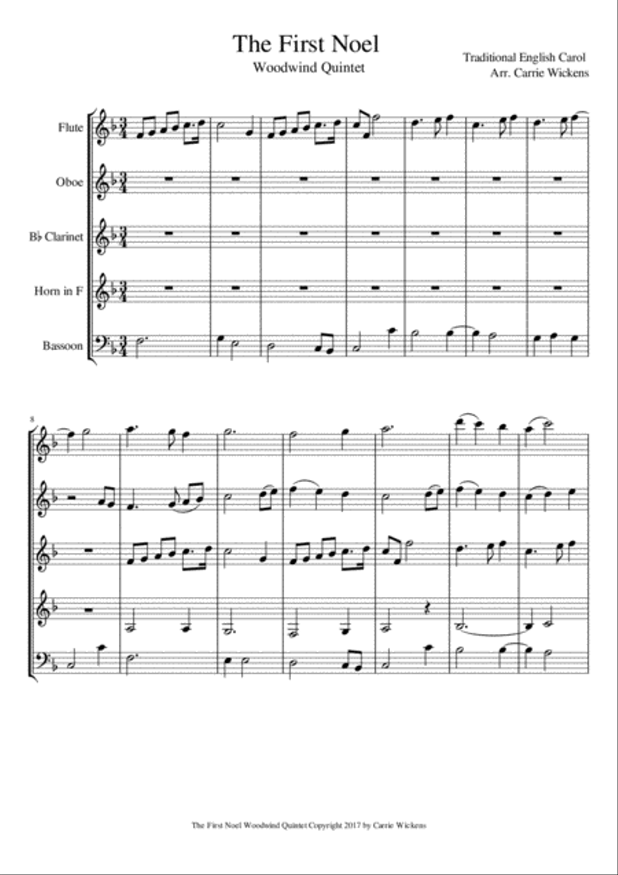 The First Noel Woodwind Quintet by Traditional English Carol - Bassoon ...