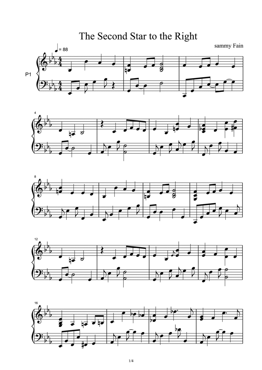 The Second Star To The Right by Sammy Fain - Piano Solo - Digital Sheet Music | Sheet Music Plus