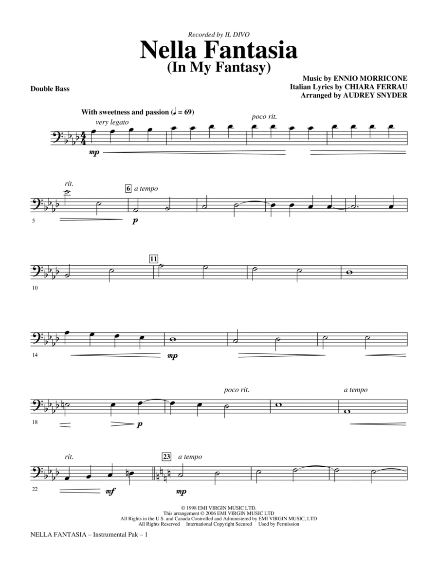 Nella Fantasia (In My Fantasy) (arr. Audrey Snyder) - Double Bass by Il ... Nella Fantasia (In My Fantasy) (arr. Audrey Snyder) - Double Bass by Il ...