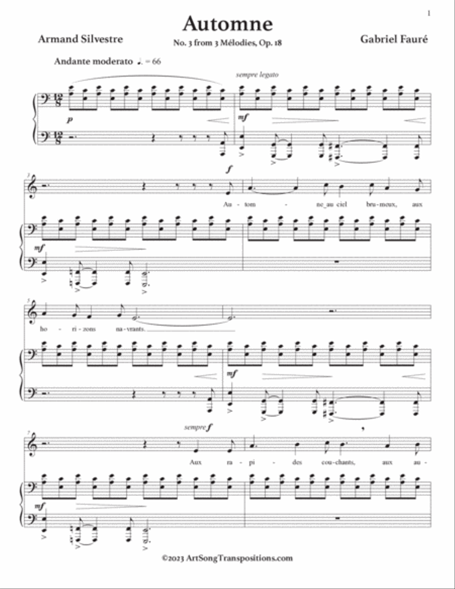 FaurÉ Automne Op 18 No 3 Transposed To A Minor G Sharp Minor And
