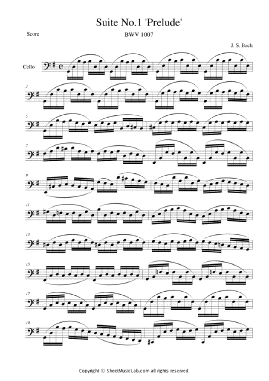 Cello Suite No 1 Prelude Bwv 1007 By Johann Sebastian Bach Cello