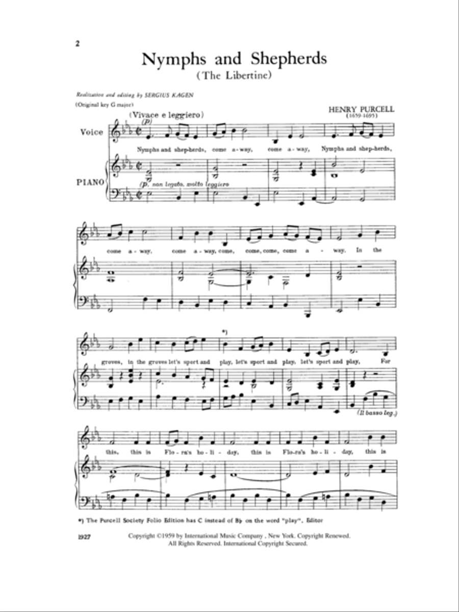 Nymphs And Shepherds: - Low In E Flat by Henry Purcell - Low Voice ...