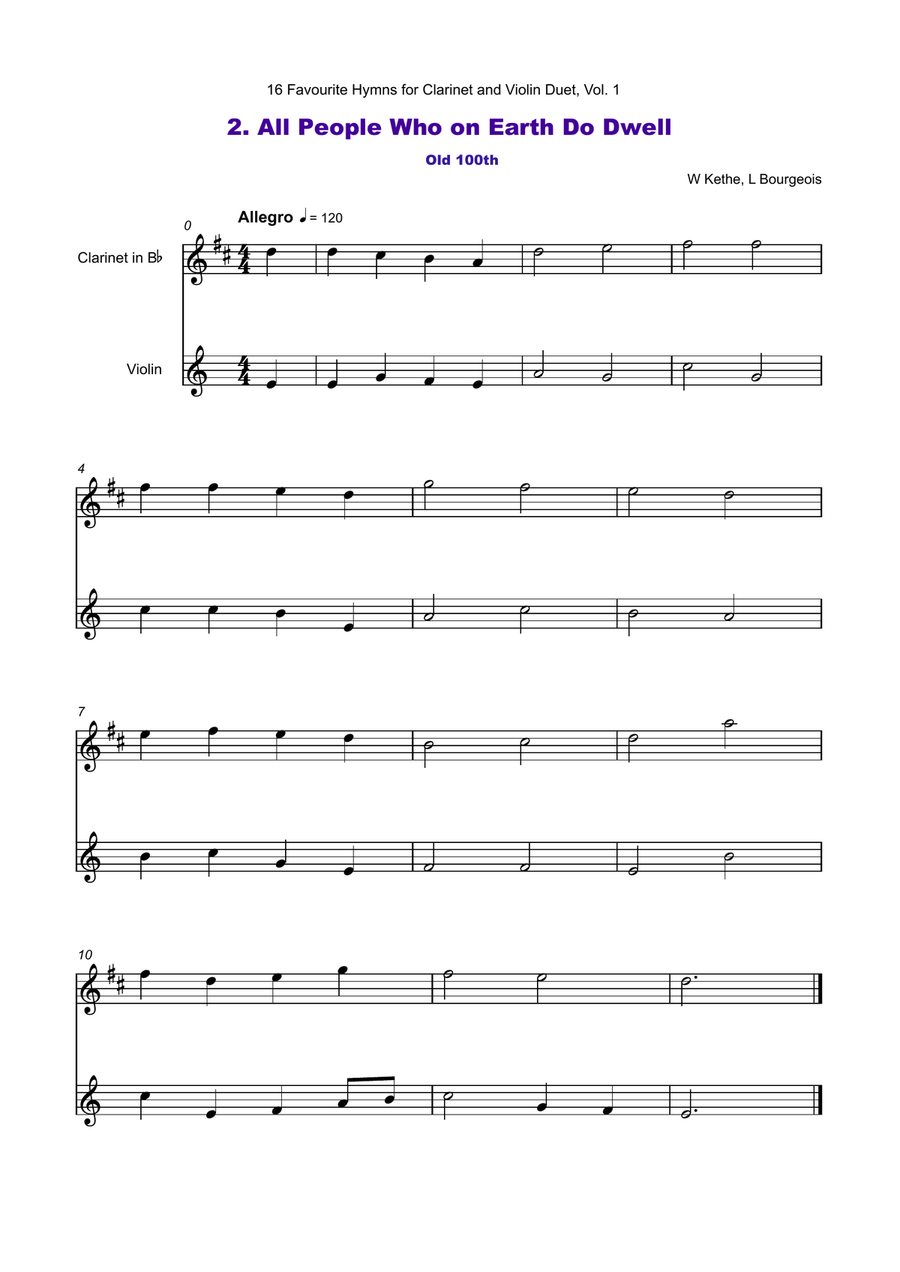 16 Favourite Hymns Vol1 For Clarinet And Violin Duet By Various
