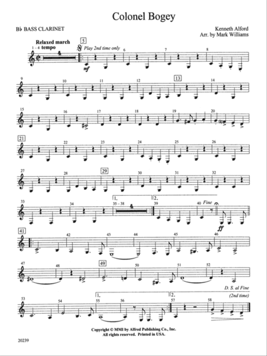 Colonel Bogey: B-flat Bass Clarinet by Mark Williams - Concert Band ...
