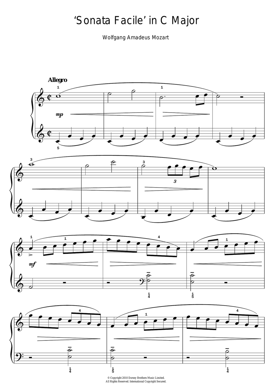 Allegro From Piano Sonata In C K545 By Wolfgang Amadeus Mozart Easy