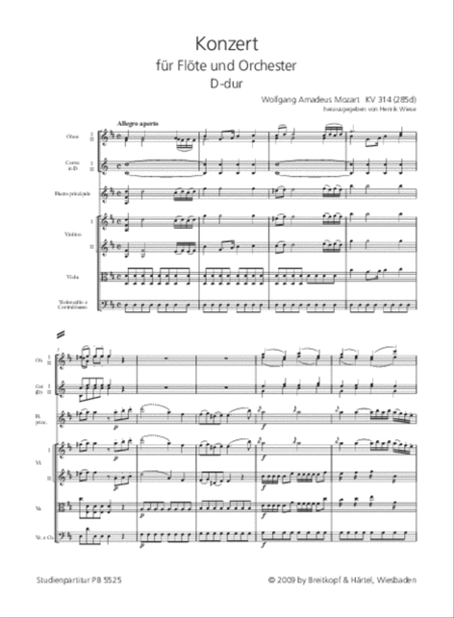Flute Concerto [no 2] In D Major K 314 285d By Wolfgang Amadeus
