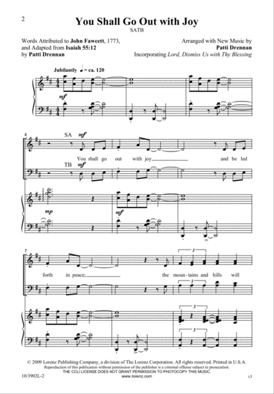 You Shall Go Out with Joy by Patti Drennan - 4-Part - Sheet Music ...