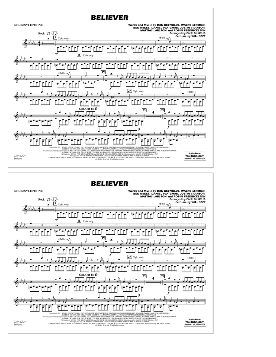Believer - Bells/Xylophone by Imagine Dragons - Percussion - Digital ...