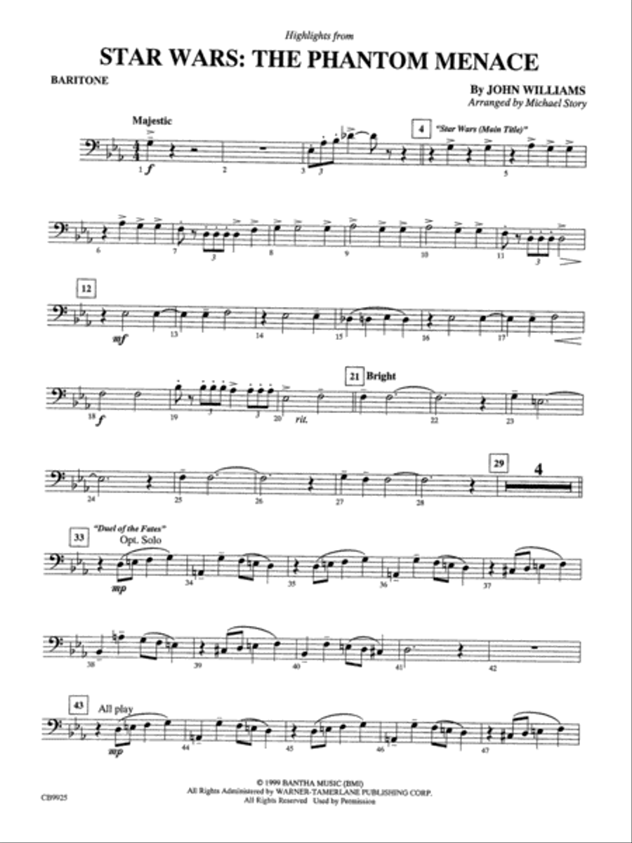 Highlights from Star Wars: Episode I The Phantom Menace: Baritone B.C ...