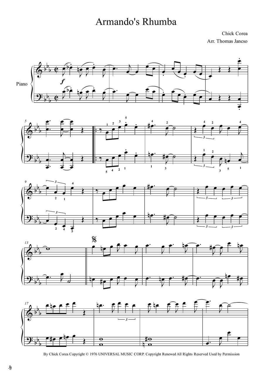 Armando's Rhumba by Chick Corea - Piano Solo - Digital Sheet Music ...