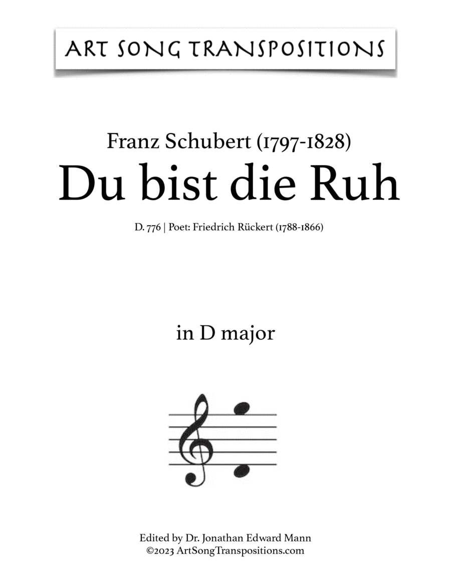 SCHUBERT: Du bist die Ruh, D. 776 (transposed to D major) by Franz ...