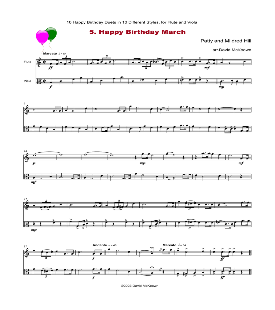 10 Happy Birthday Duets In 10 Different Styles For Flute And Viola