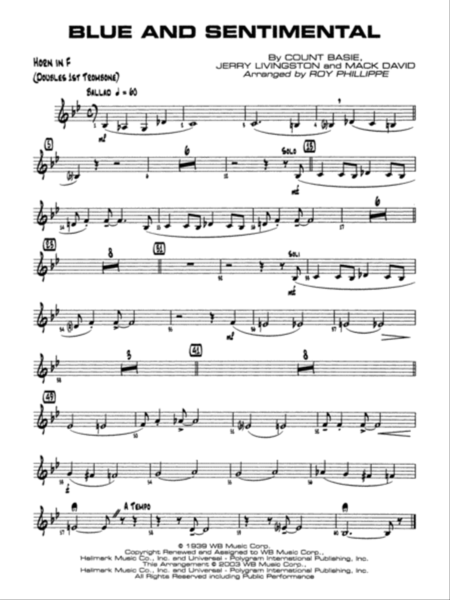 Blue and Sentimental: 1st F Horn by Count Basie - Jazz Ensemble ...