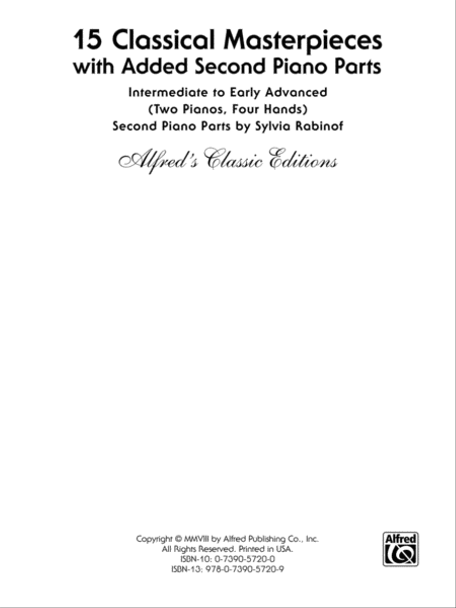 15 Classical Masterpieces with Added Second Piano Parts: Intermediate ...