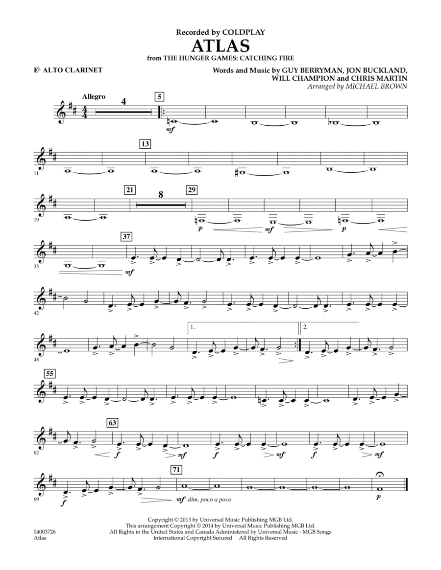 Atlas (from The Hunger Games: Catching Fire) - Eb Alto Clarinet by ...