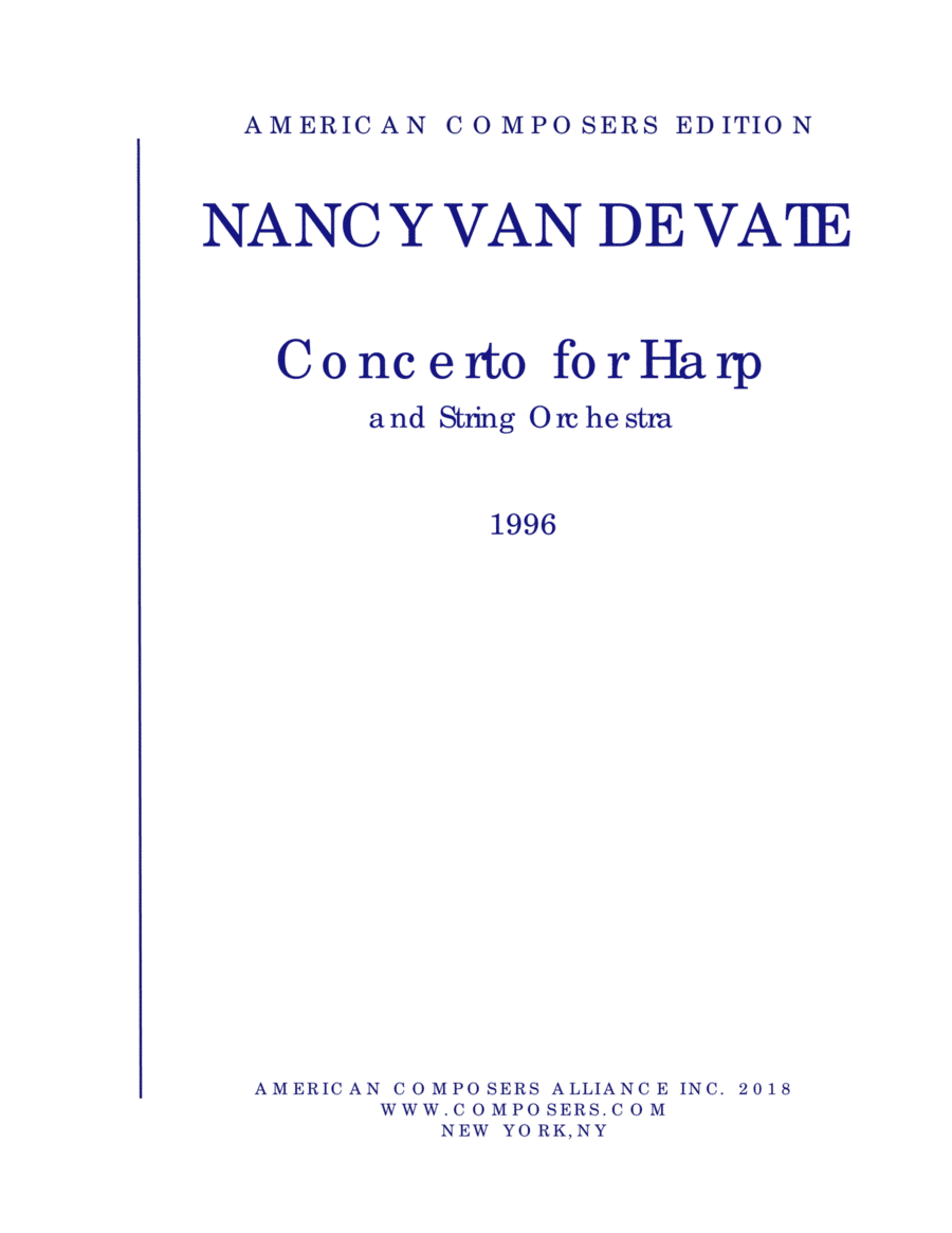Van De Vate Concerto For Harp And String Orchestra By Nancy Van De
