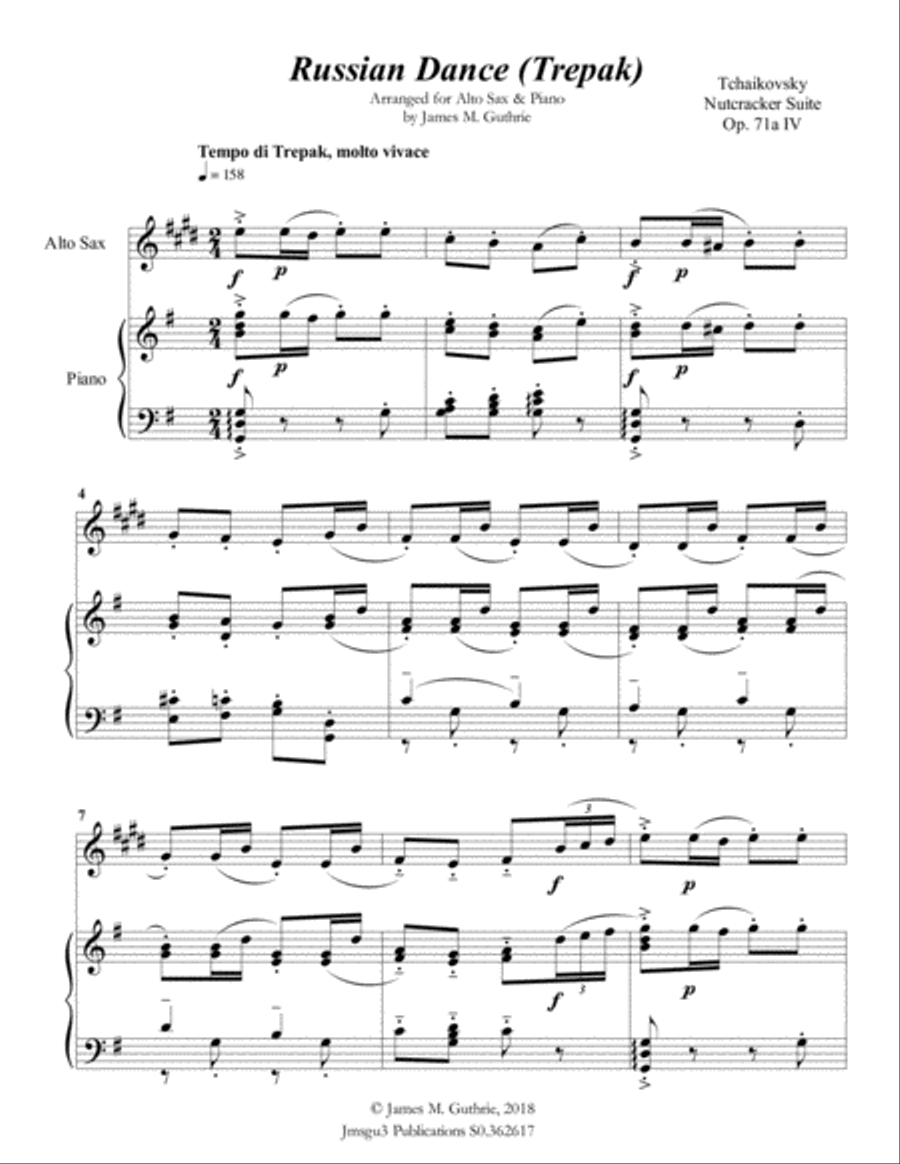 Tchaikovsky Russian Dance From Nutcracker Suite For Alto Sax And Piano