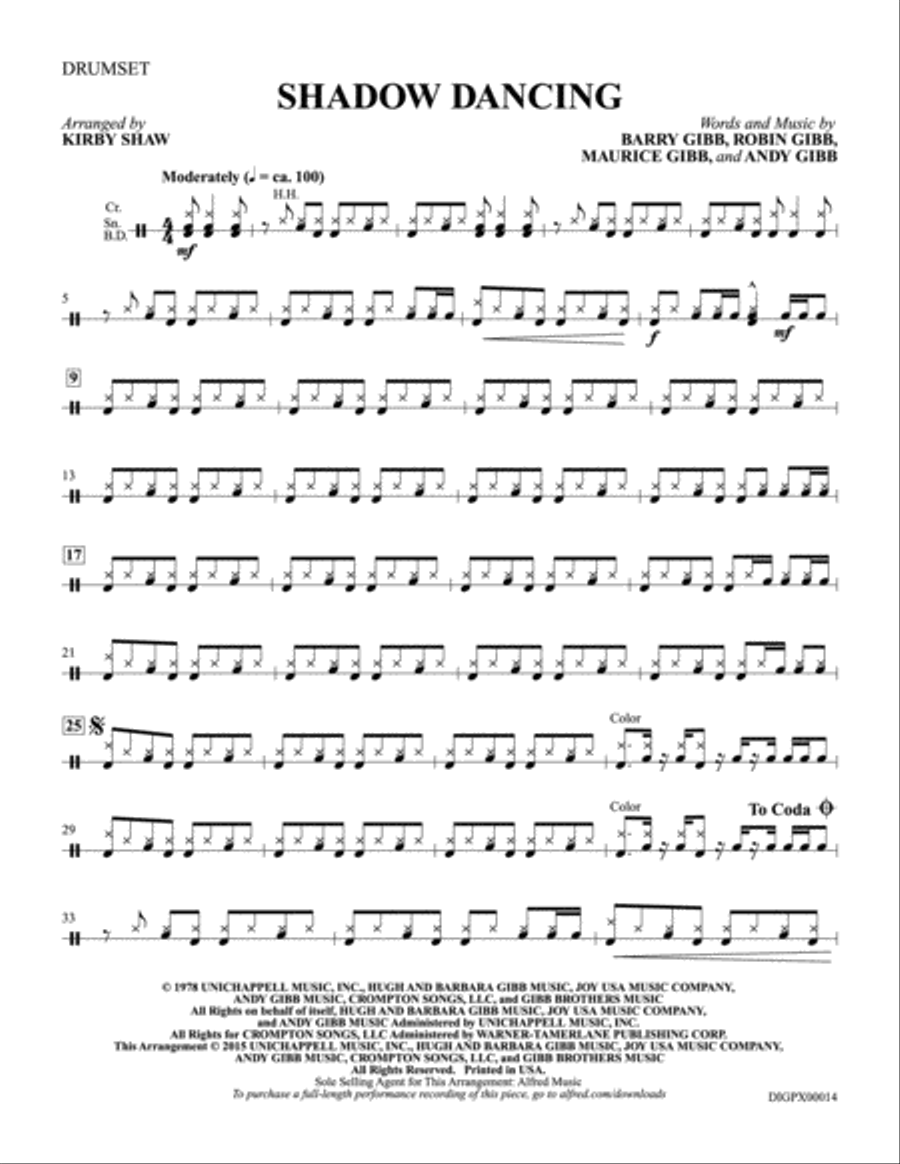 Shadow Dancing: Drumset by Barry Gibb - Percussion - Digital Sheet ...