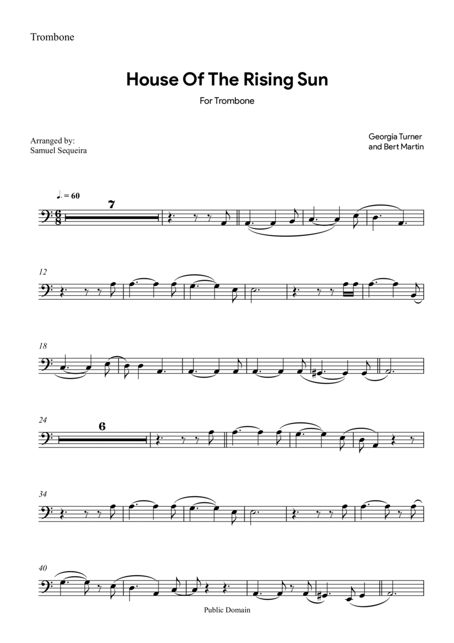 House of the Rising Sun - for Trombone - with play along - Trombone ...