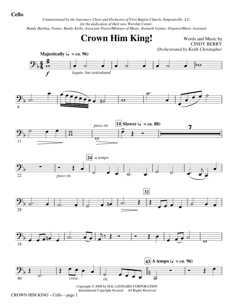 Crown Him King! - Cello by Cindy Berry - Choir - Digital Sheet Music ...