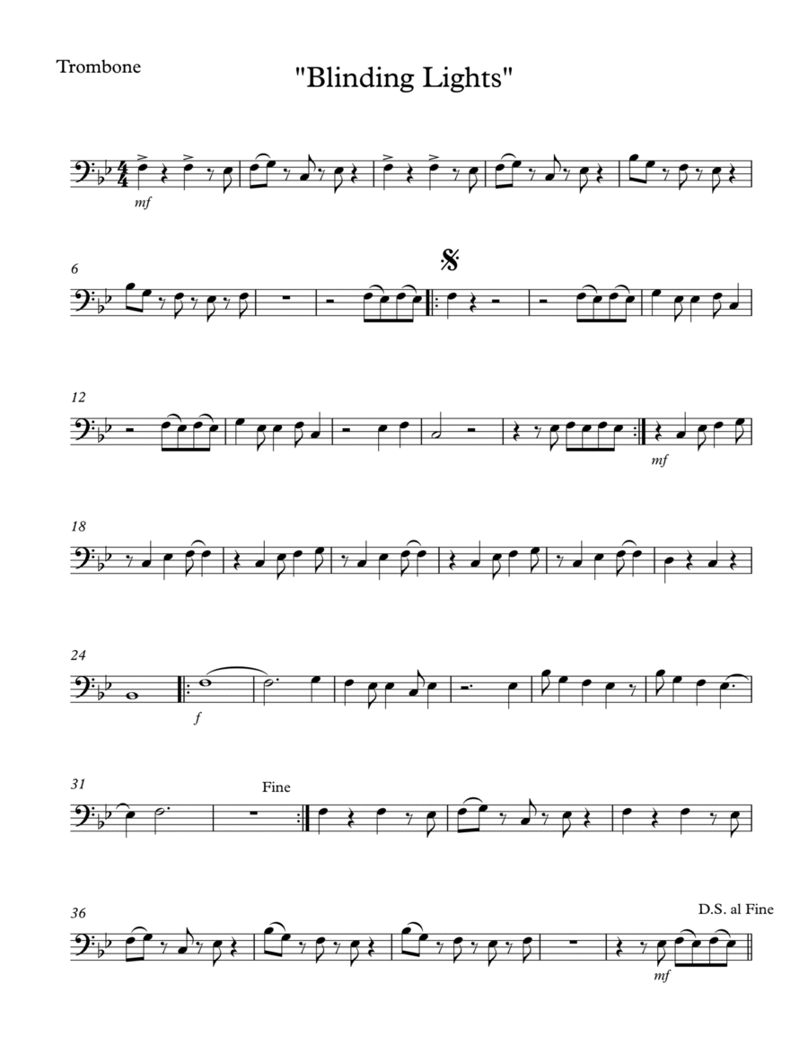 Blinding Lights by The Weeknd - Trombone Solo - Digital Sheet Music ...
