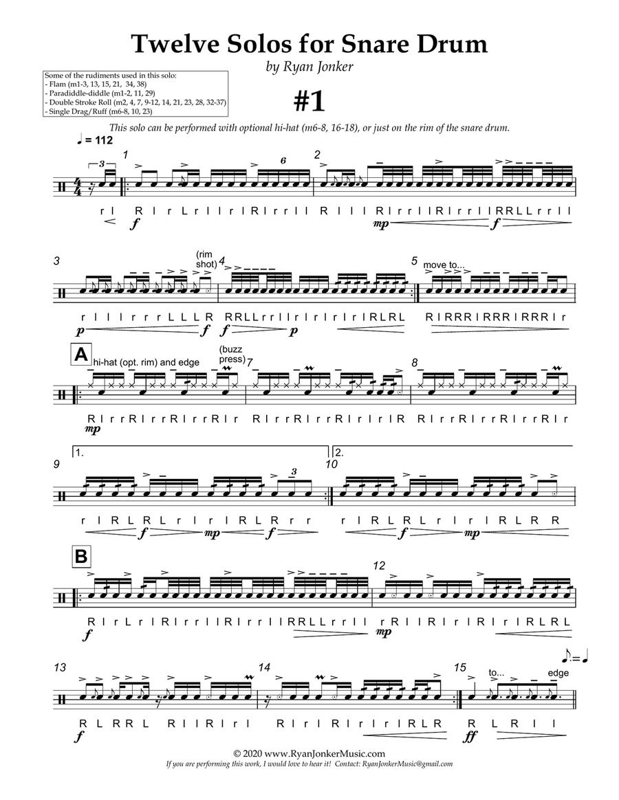 Snare Solo #1 (from "Twelve Solos for Snare Drum") - Snare Drum, Drum ...