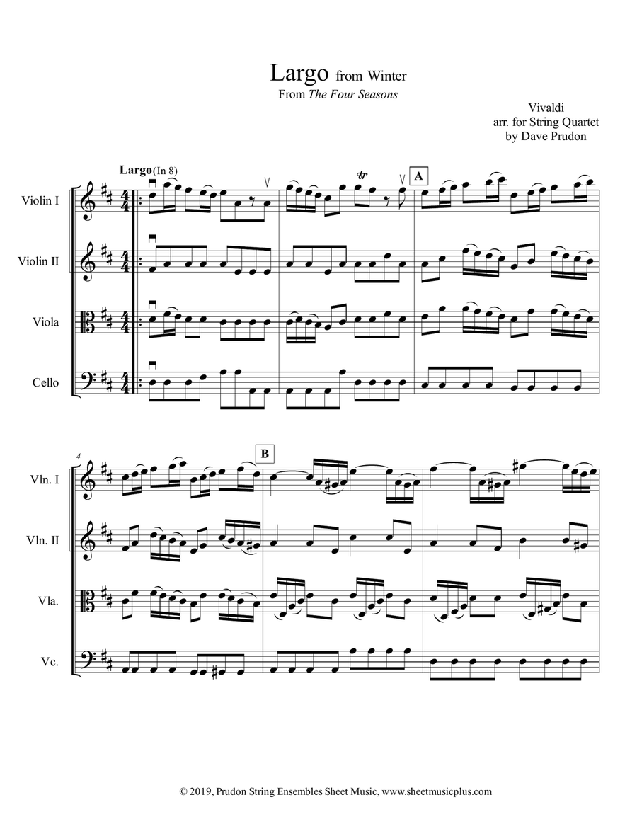 Vivaldi Winter (Largo) for String Quartet by Antonio Vivaldi - String ...