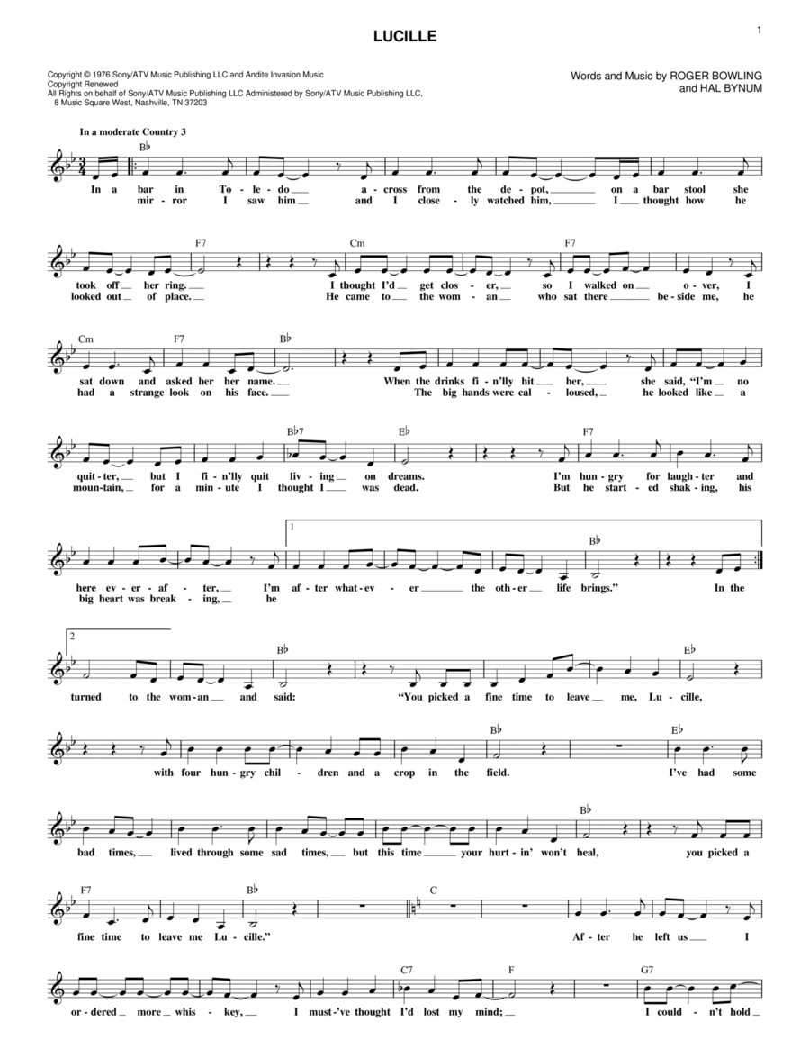 Lucille by Kenny Rogers - Piano - Digital Sheet Music | Sheet Music Plus