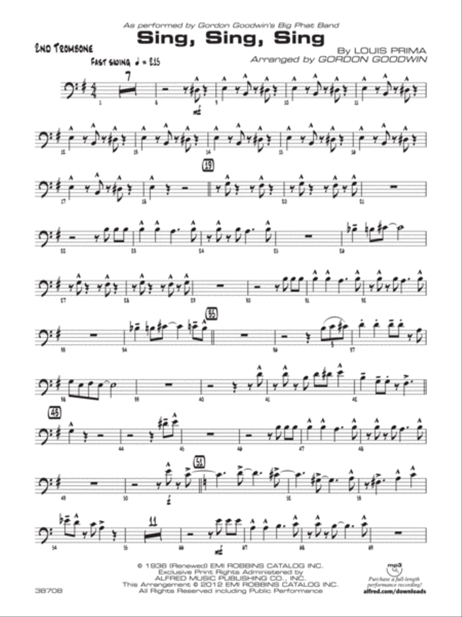 Sing, Sing, Sing: 2nd Trombone by Louis Prima - Jazz Ensemble - Digital ...