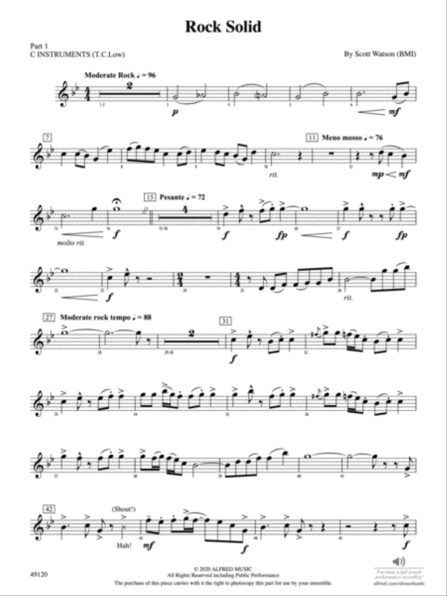 Rock Solid: Part 1 - C Instruments (T.C. Low) - Concert Band - Digital Sheet Music | Sheet Music ...