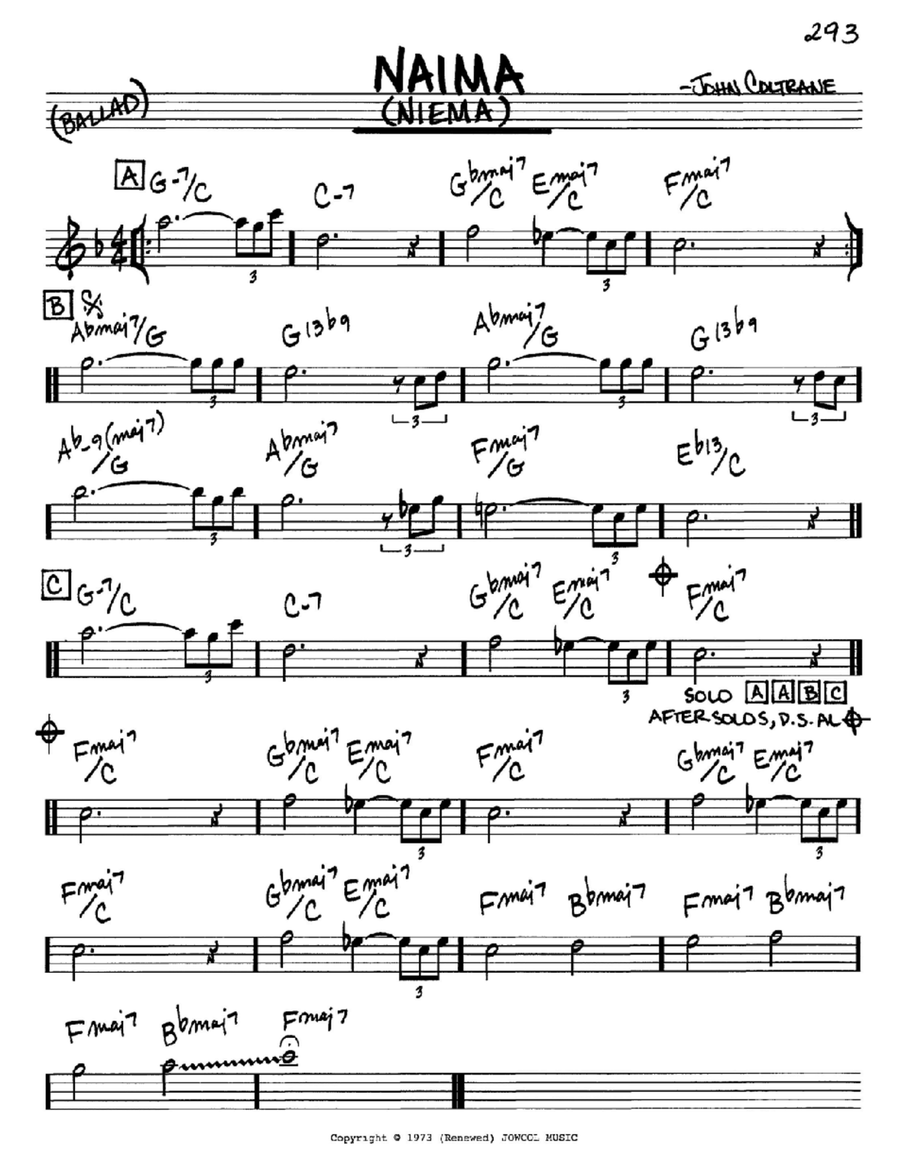 Naima (Niema) by John Coltrane - Piano - Digital Sheet Music | Sheet ...