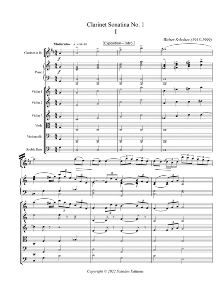 Clarinet Sonatina No. 1 with Piano Accompaniment and String Sextet - B ...