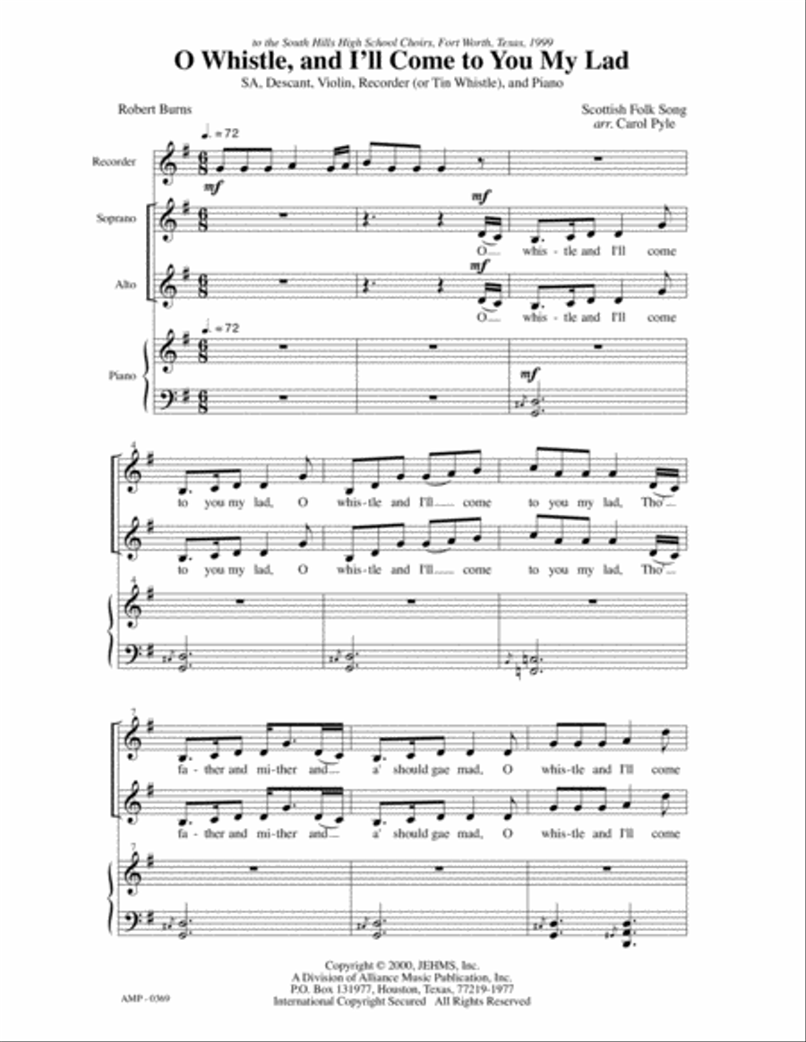 O Whistle, and I'll Come to You My Lad - SA - Sheet Music | Sheet Music ...