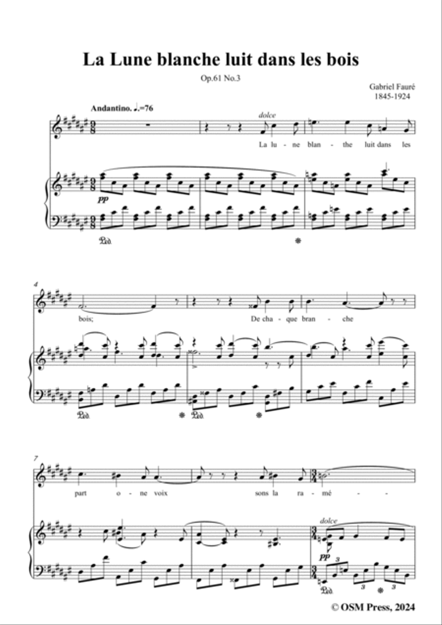 G Fauré La Lune Blanche Luit Dans Les Boisin F Sharp Major By Gabriel