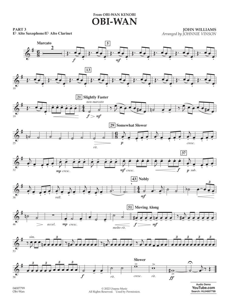 Obi Wan Arr Johnnie Vinson Pt3 Eb Alto Saxalto Clar By John