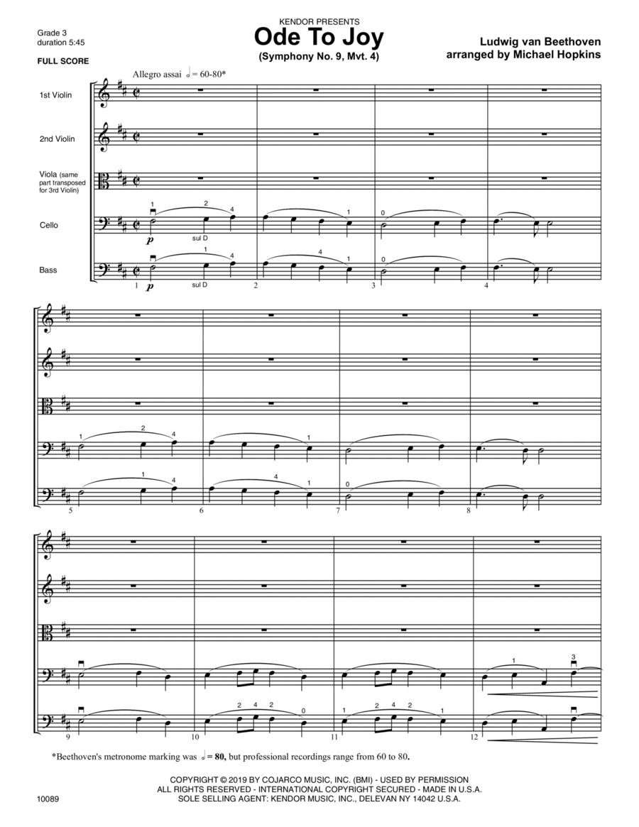 Ode To Joy Symphony No 9 Mvt 4 Full Score By Ludwig Van
