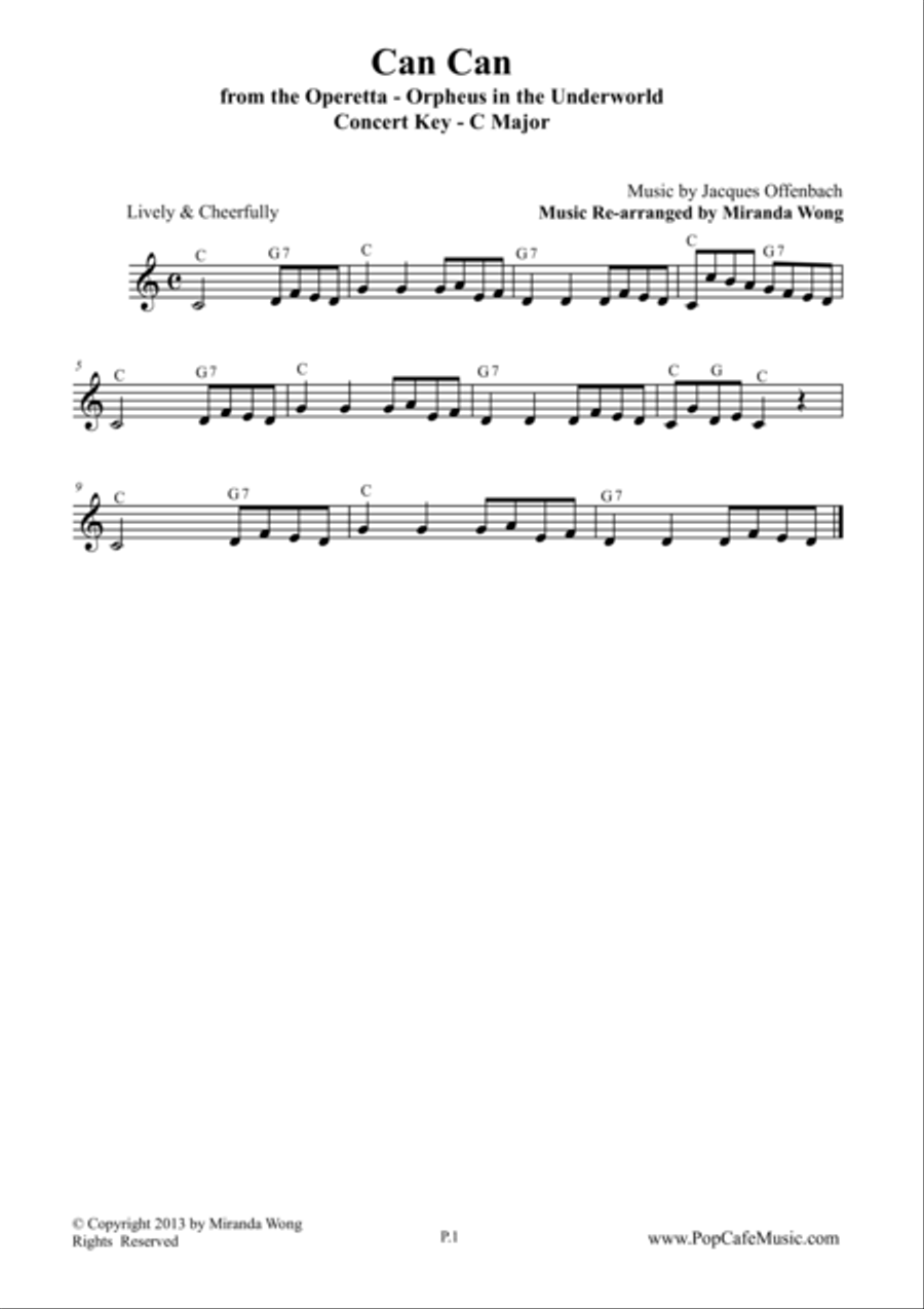 Can Can - From Orpheus In The Underworld in C Key (Lead Sheet) by ...