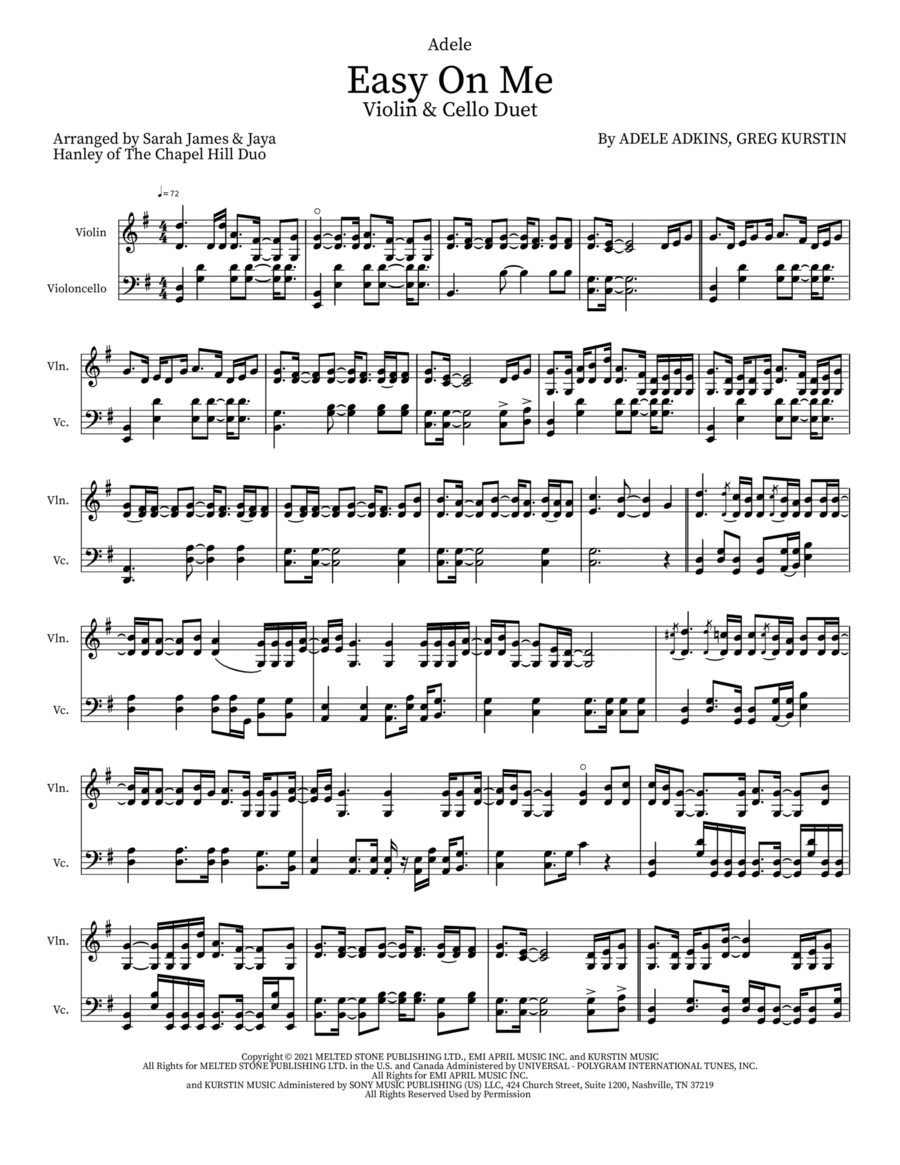 Easy On Me by Adele - String Duet - Digital Sheet Music | Sheet Music Plus