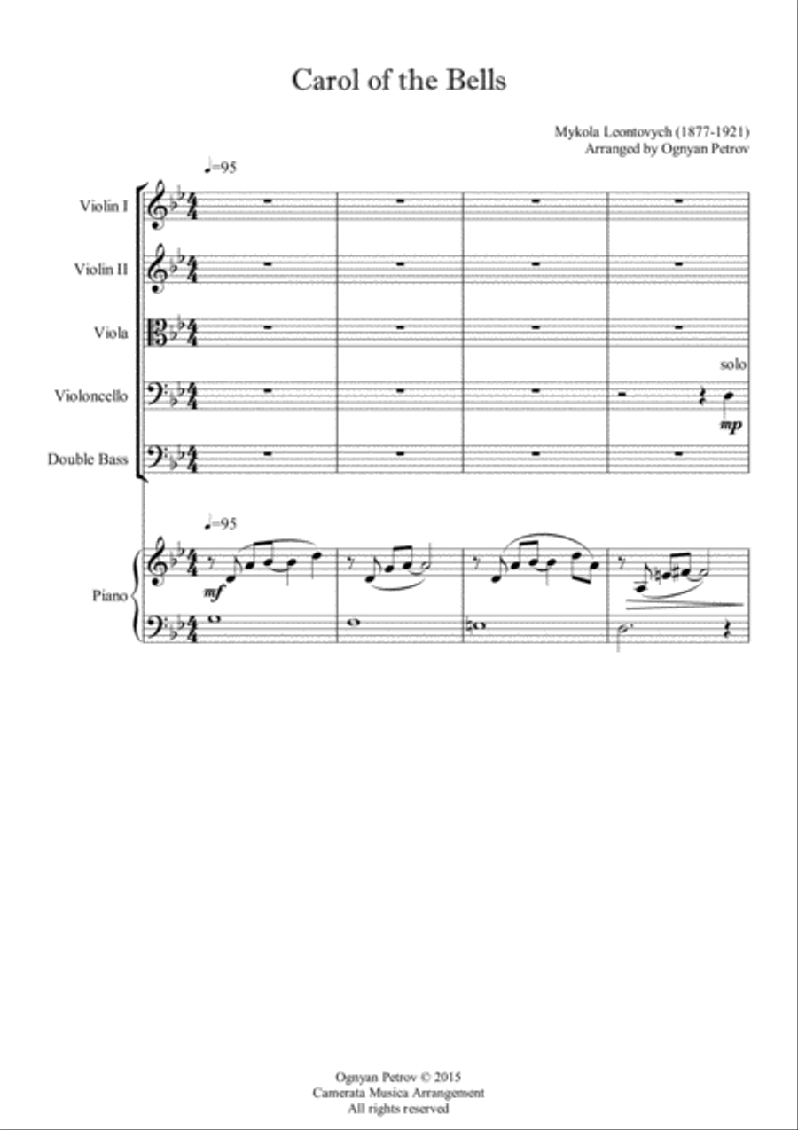 Carol of the Bells for Piano and String orchestra - String Orchestra ...